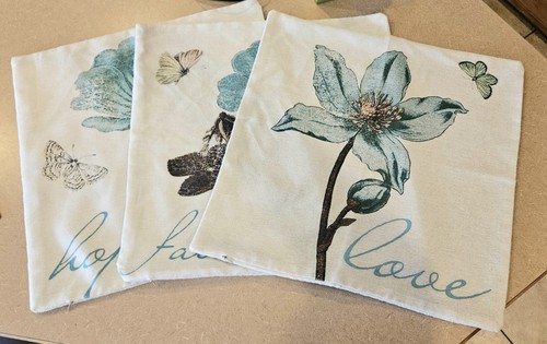 Faith, Hope And Love Pillow Covers/ Teal Flowers / Size 17x17 | eBay