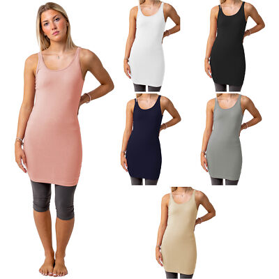 Ladies Vest Top Long Line Top Soft Cotton Rich Elastane Stretch Size 8 ...