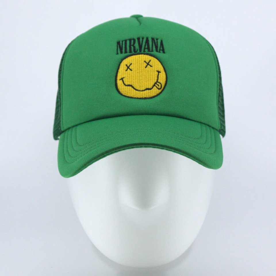 NEW Nirvana Baseball Cap Band Logo Smile Official Green Trucker | eBay