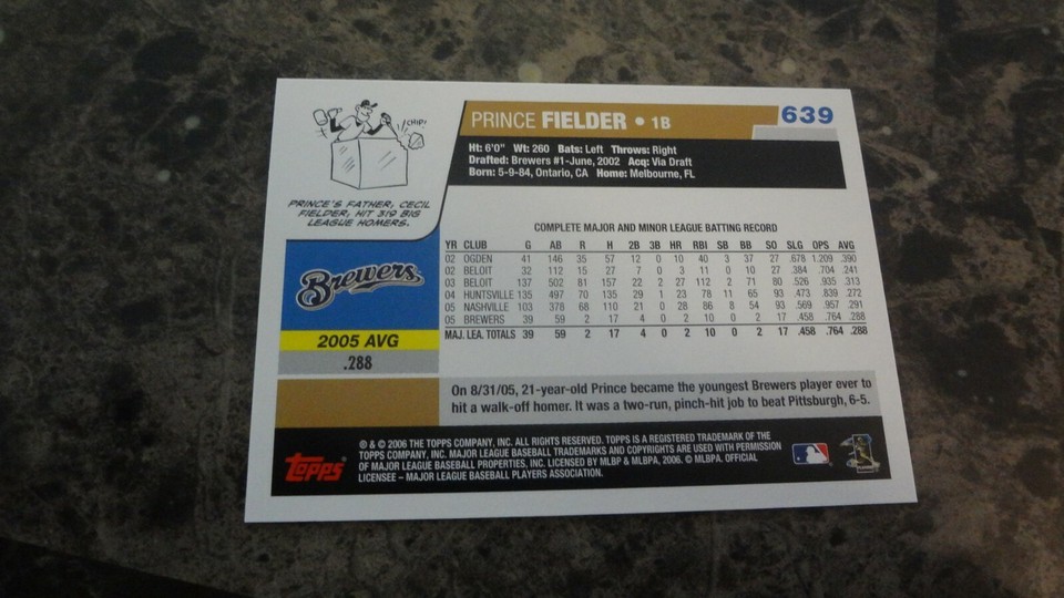 2006 TOPPS #639 PRINCE FIELDER ROOKIE BASEBALL CARD | eBay