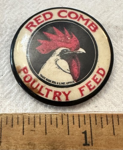 ANTIQUE RED COMB POULTRY FEED CELLULOID PINBACK BUTTON PIN CHICKEN ...
