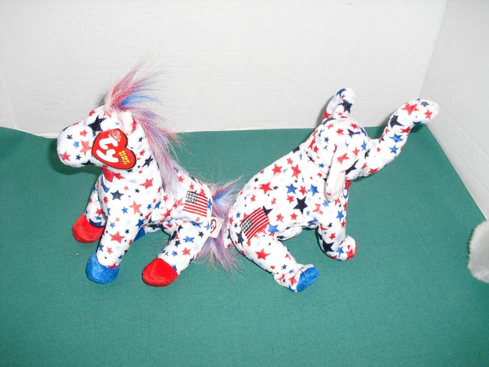 2 TY RIGHTY 2004 LEFTY 2004 Beanie Baby Babies Presidential Democrat ...