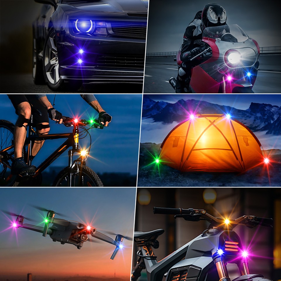 8Pcs RGB LED Strobe Light Wireless Remote Control Motorcycle Car Bike ...