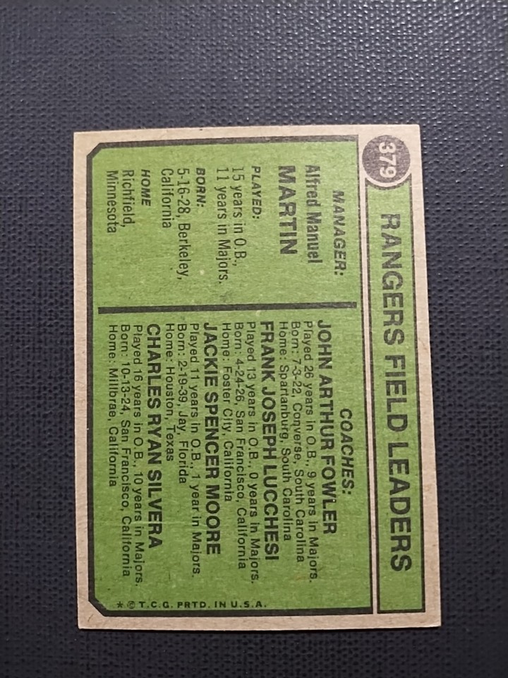 1974 Topps Billy Martin #379 Texas Rangers Manager HOF⚾⚾💥 VG-VG+ | eBay