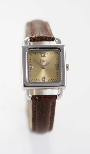 LEI Gold Womens Stainless Silver Brown Leather Battery Quartz Easy Read ...