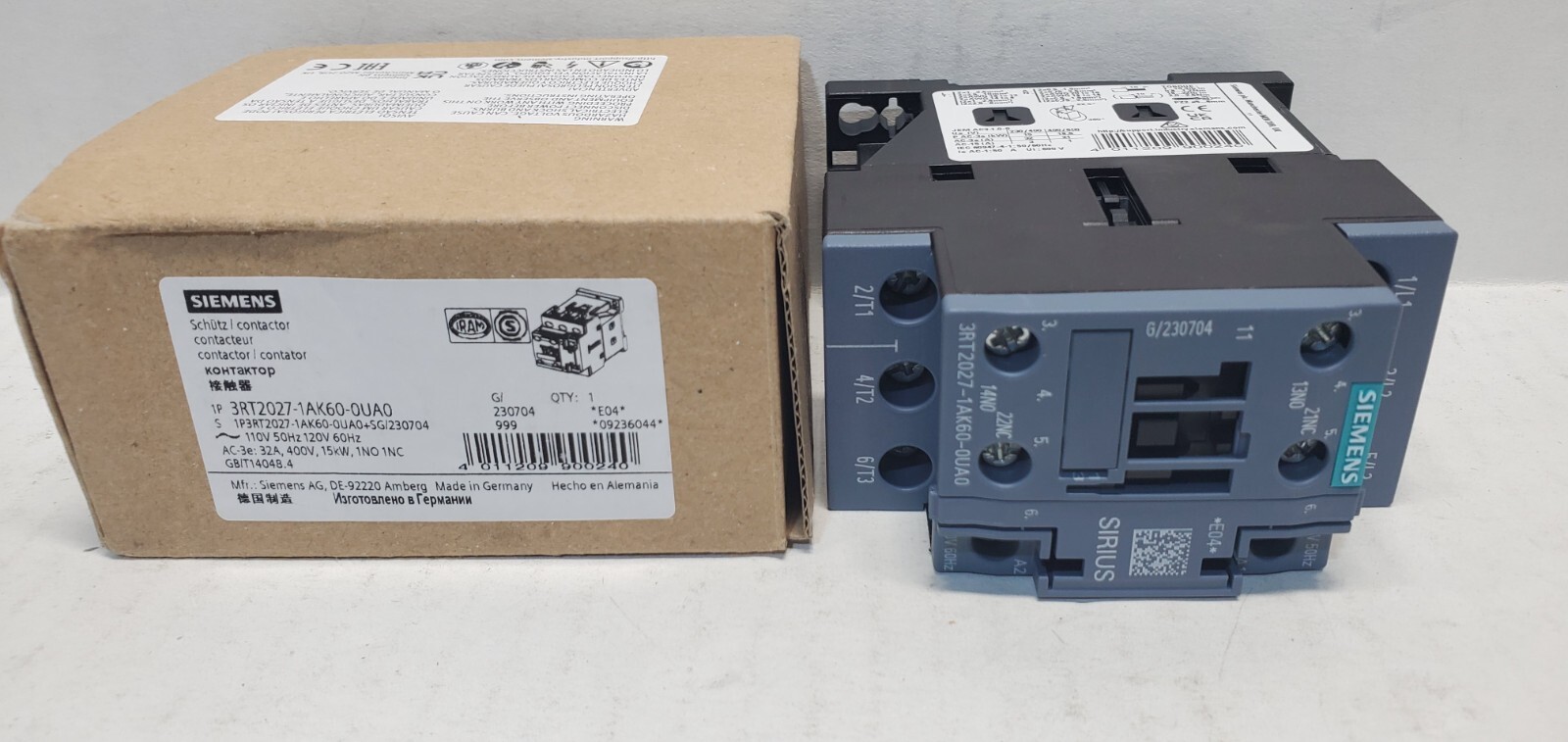 Siemens 3RT2027-1AK60-0UA0 SIRIUS Power Contactor 3RT20271AK600UA0 ...