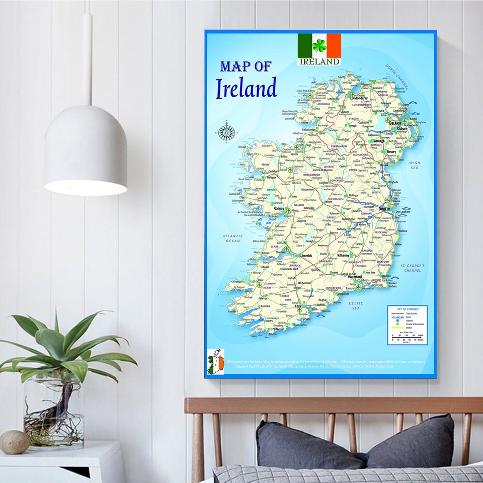 IRELAND Map Poster Prints Kids Educational Canvas Wall Art for Home ...