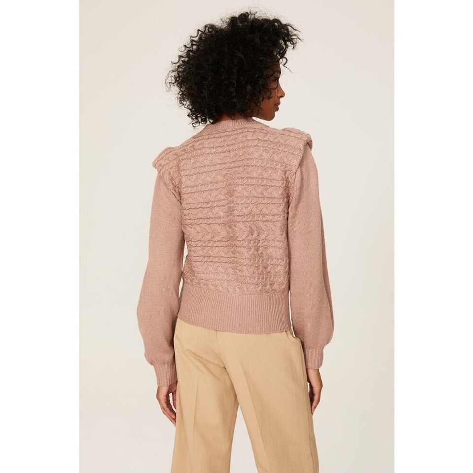 525 America Sz S small Tan Cable Knit Shoulder Pad Crewneck Pullover ...