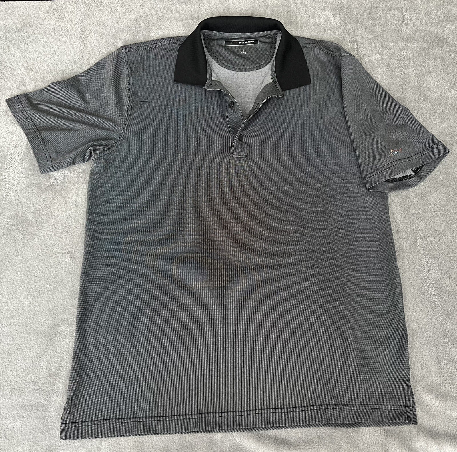 Greg Norman Black/White Golf Shark Logo Polo Short Sl… - Gem