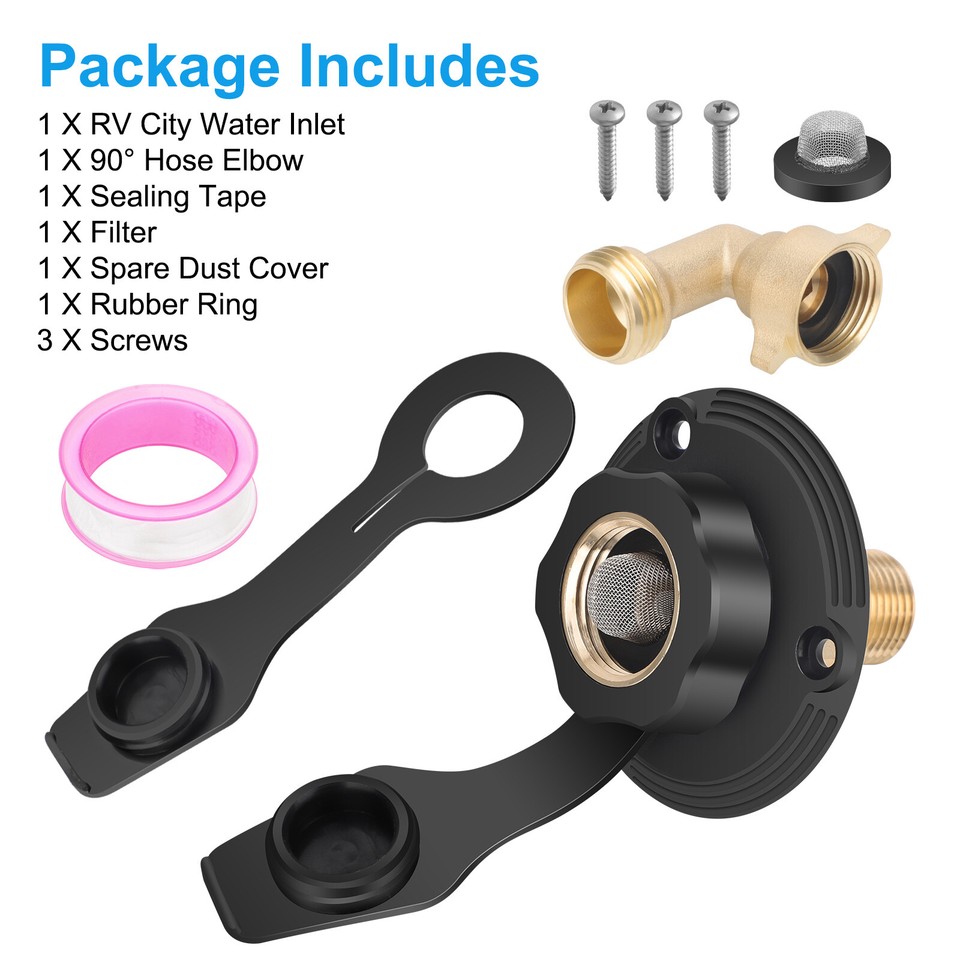 Brass RV City Water Inlet Kit with Check Valve 3/4" NH Female to 1/2 ...
