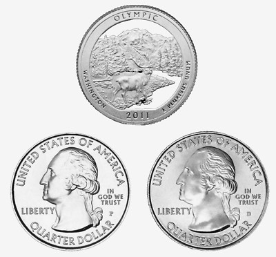 2011 P D S Olympic WA National Park America the Beautiful ~ (3 COINS ...