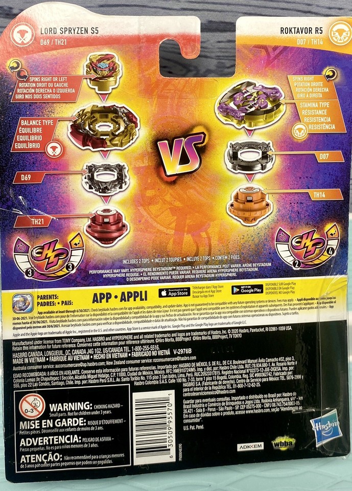 Beyblade Dual Pak Hypersphere Burst Rise Lord Spryzen S5 Roktavor R5 ...