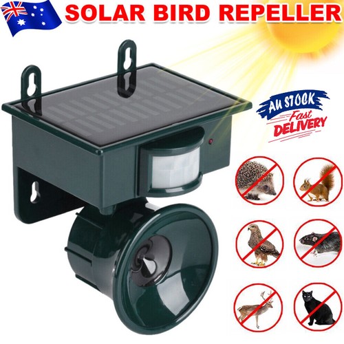 Solar Ultrasonic Bird Repeller Pest Control Scarer Deterrent PIR Motion ...