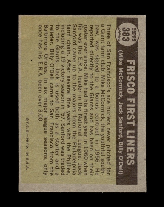 1961 Topps Set-Break #383 Frisco First Liners EX-EXMINT *GMCARDS* | eBay