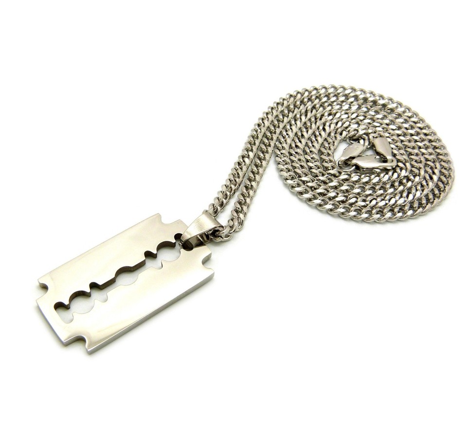 NEW RAZOR BLADE PENDANT & 24" BOX/CUBAN/ROPE CHAIN NECKLACES - XSP655 ...
