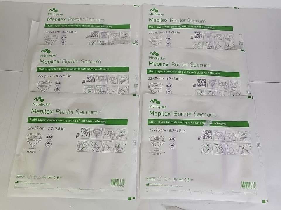 (5) Molnlycke Mepilex Border Sacrum Ref#282455, 22x25cm 8.7 X 9.8 Inch ...