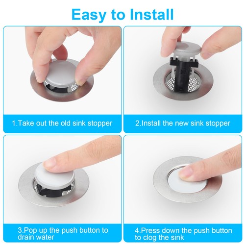 2PCS Bathroom Filters Sink Plug Hair Catcher Strainers Stainless Steel ...