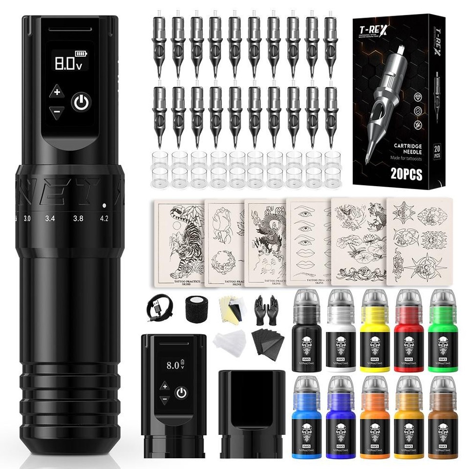 Wireless Tattoo Machine Pen Full Kit Adjustable Stroke Custom Motor ...