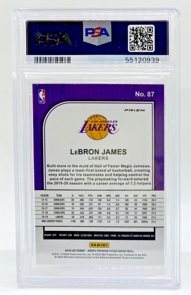 2019-20 NBA Hoops Premium Stock LeBRON JAMES Silver Pulsar #87 Lakers ...