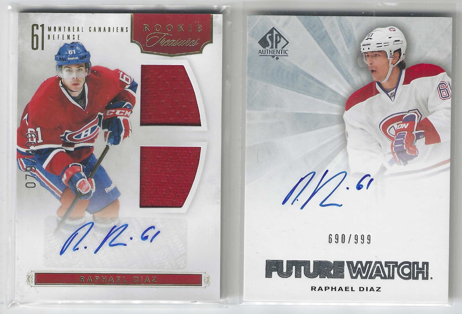2011-12 Raphael Diaz RC autographed + serial #'d 2 card lot! 690/999 ...