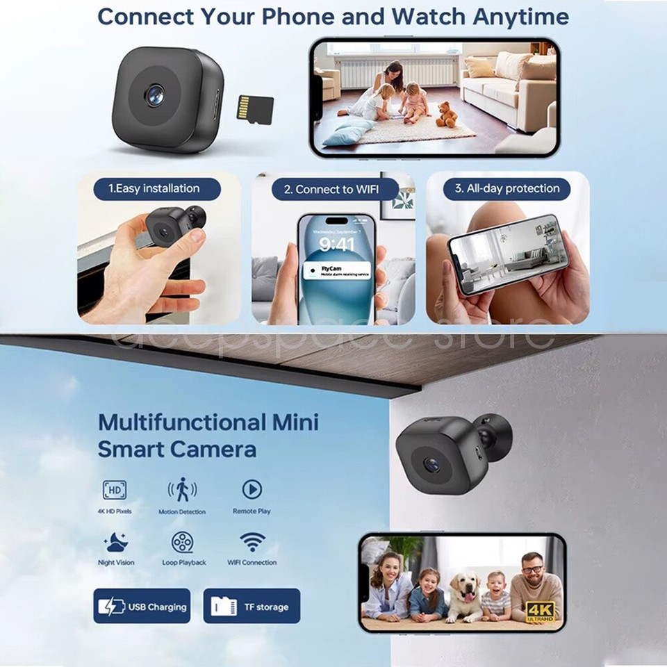 4K HD Super Mini Camera WiFi Remote Motion Dectection Smart Home ...