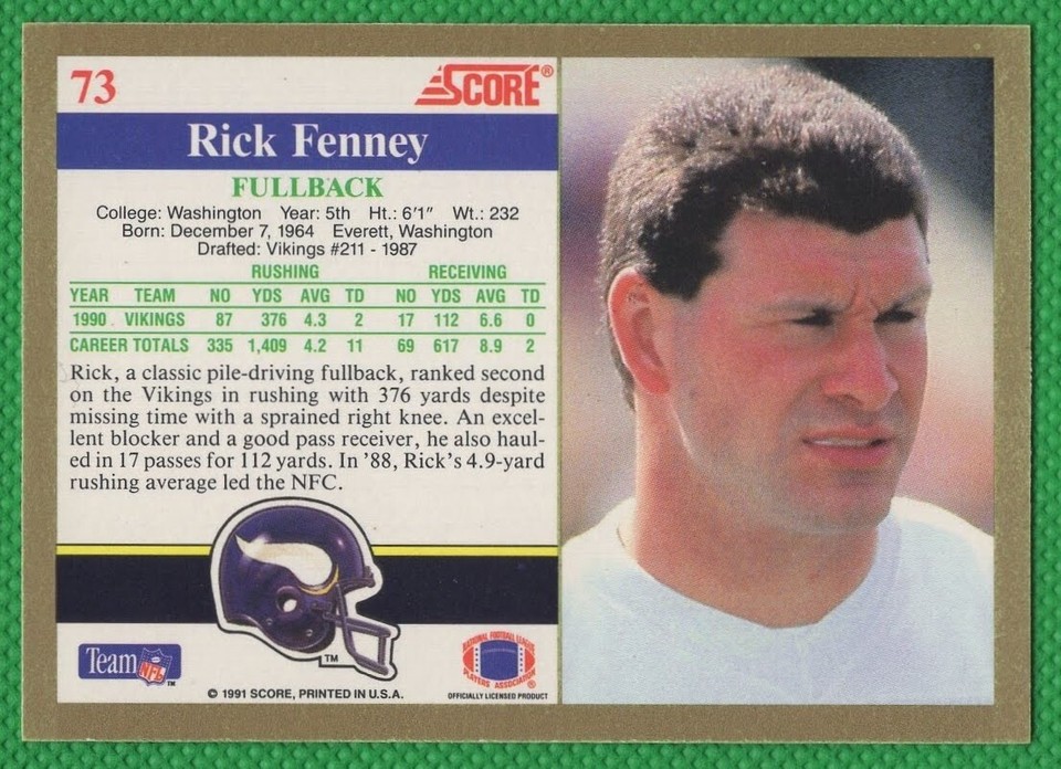 Rick Fenney - 1991 Score #73 - Minnesota Vikings Football Card | eBay
