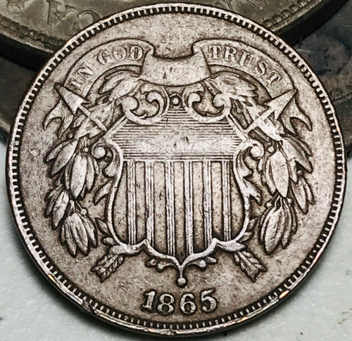 1865 Two Cent Piece 2C Ungraded Choice Civil War Date US Copper Coin ...