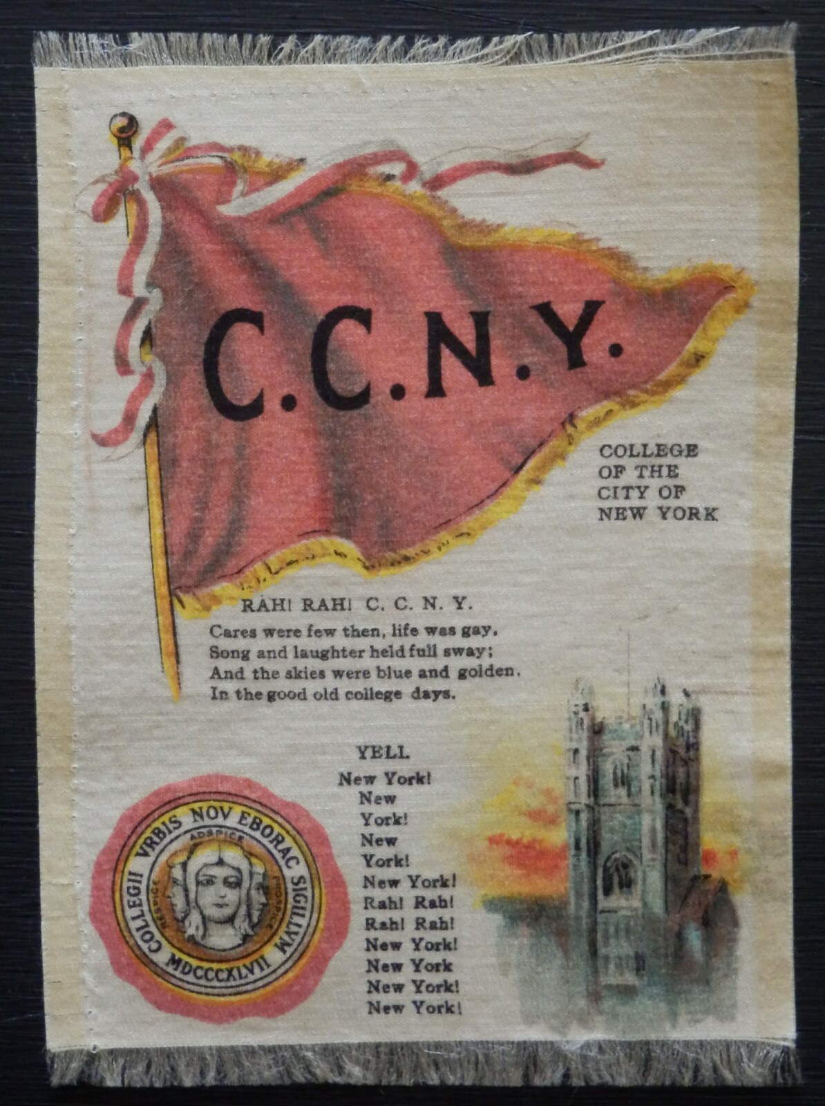 CCNY American Tobacco S23 COLLEGE FLAG Pennant Seal Song Yell 1910 SILK ...