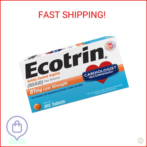 Ecotrin Low Strength Aspirin, 81mg Low Strength, 365 Safety Coated ...