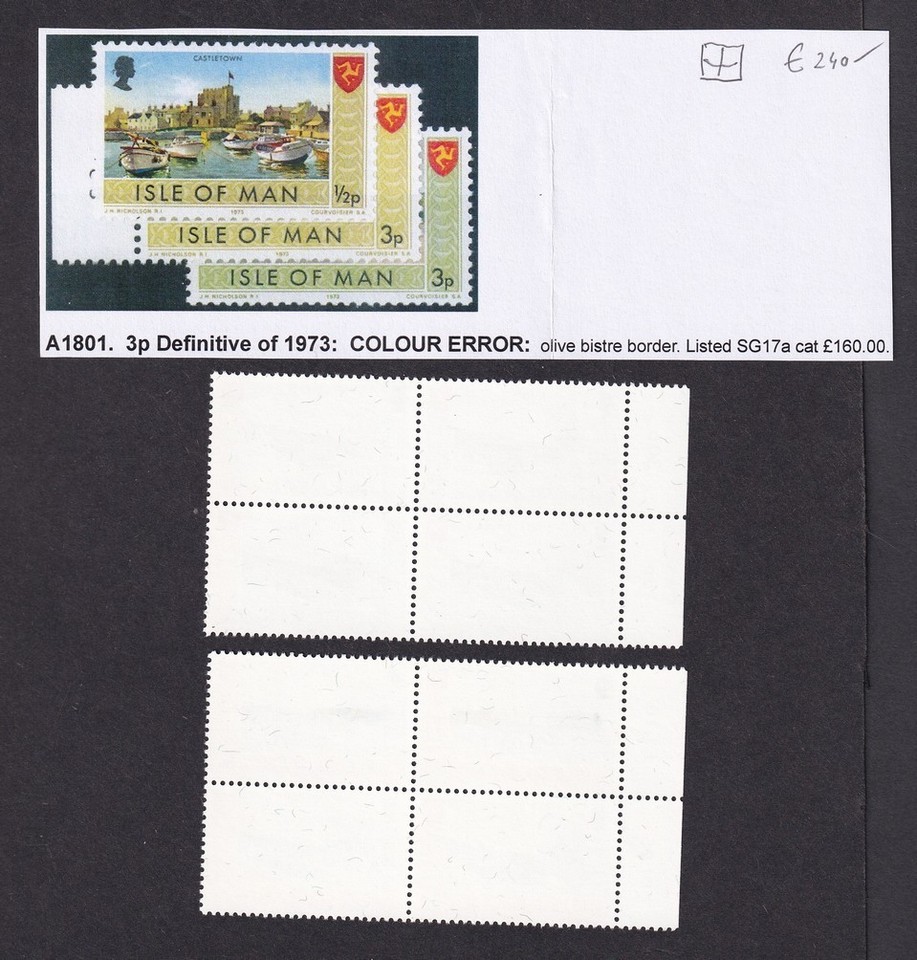 Isle of Man 1973 3p colour variety block of 4 MNH. SG 7a £640 | eBay