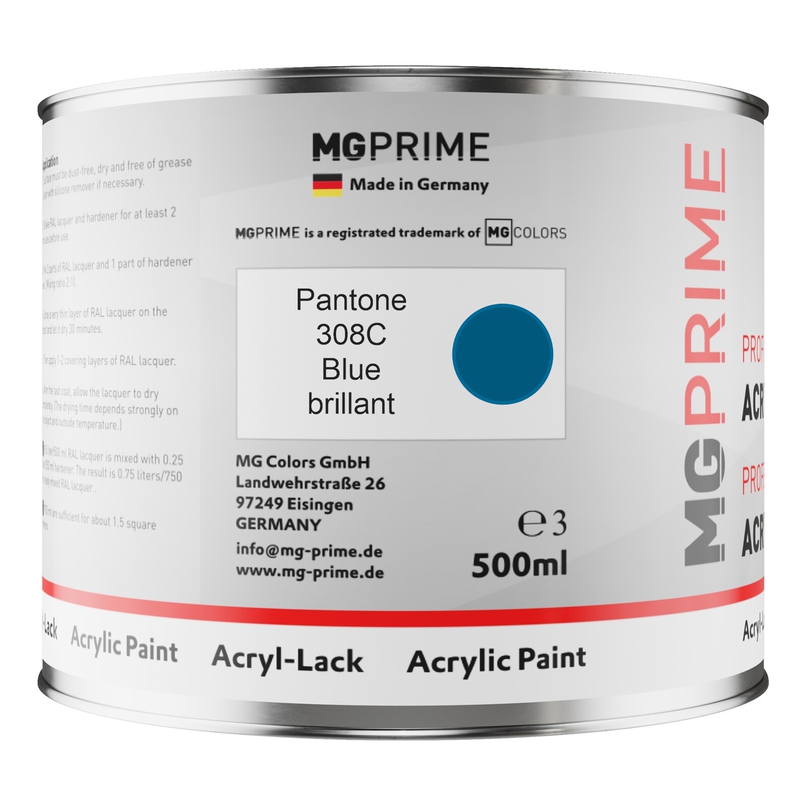 Pantone 308C Blue Peinture acrylique brillante Pot de 0,75 litre ...