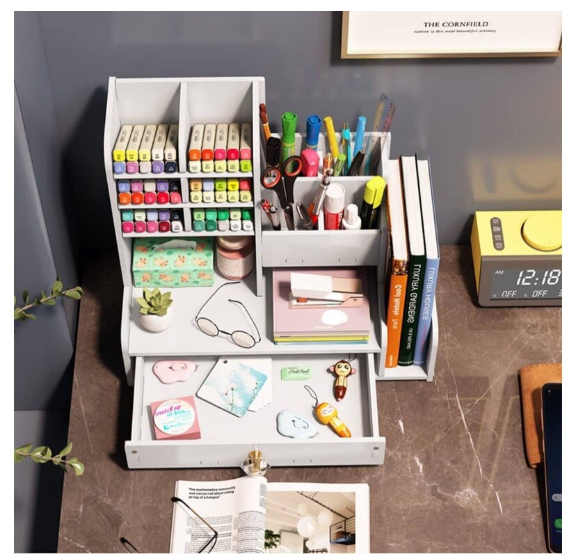 Upgraded Desktop Stationary Organizer with Drawer DIY White Pencil ...