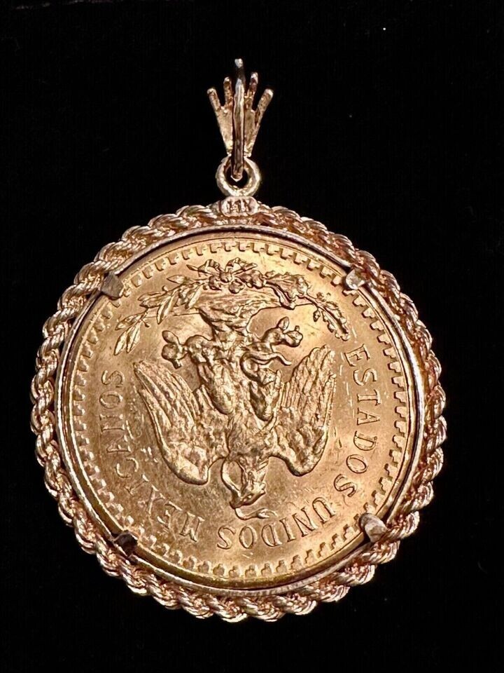 50 Pesos Moneda Mexican Centenario Custom Year Pendant 14k Yellow Gold ...