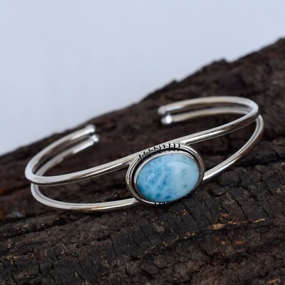 Natural Larimar Bangle 925 Sterling Silver Blue Larimar Bangle Handmade ...