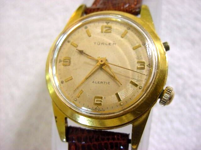 Vintage GOLD FD larg antique Art Deco TURLER ALERTIC MECHANICAL ALARM ...