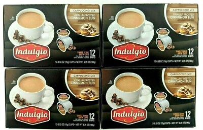 (48) Indulgio Vanilla Frosted Cinnamon Bun Cappuccino k-cups (4X12 ...