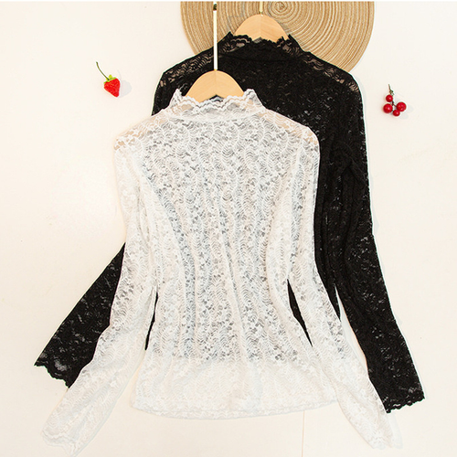 Women Lace Floral Mesh Shirts T-shirts Blouse Tops Hollow Out Sheer ...