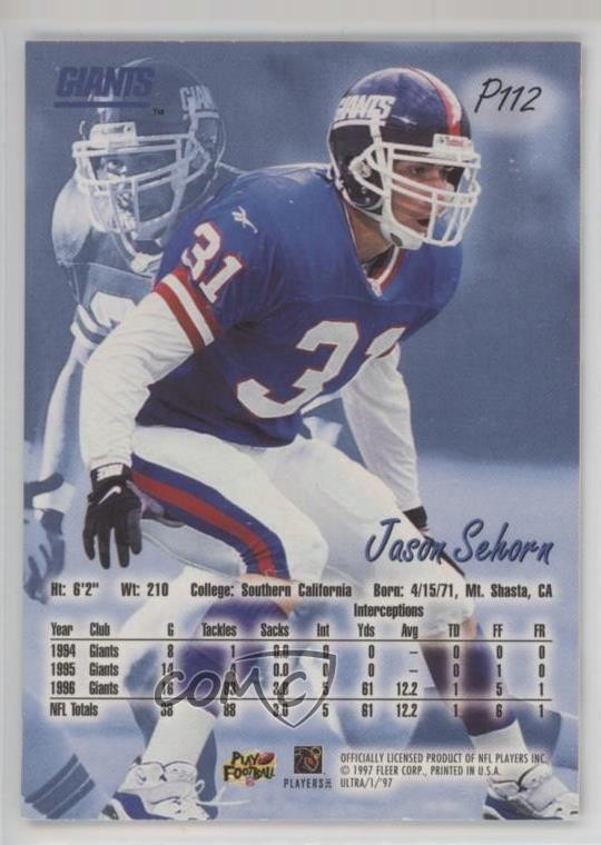 1997 Fleer Ultra Platinum Medallion Edition Jason Sehorn #P112 | eBay