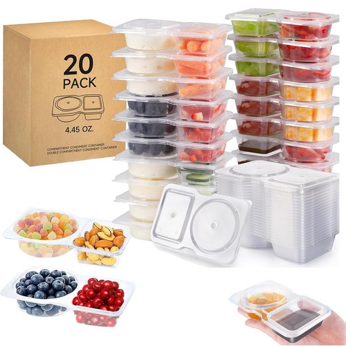 20 Pack Small Snack Pack Containers with Lids, 4.5 oz Plastic Double ...