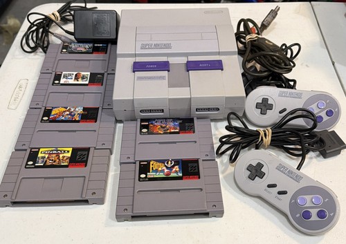 Super Nintendo SNES SNS-001 Console w/ 2 OEM Controllers & 6 Games ...