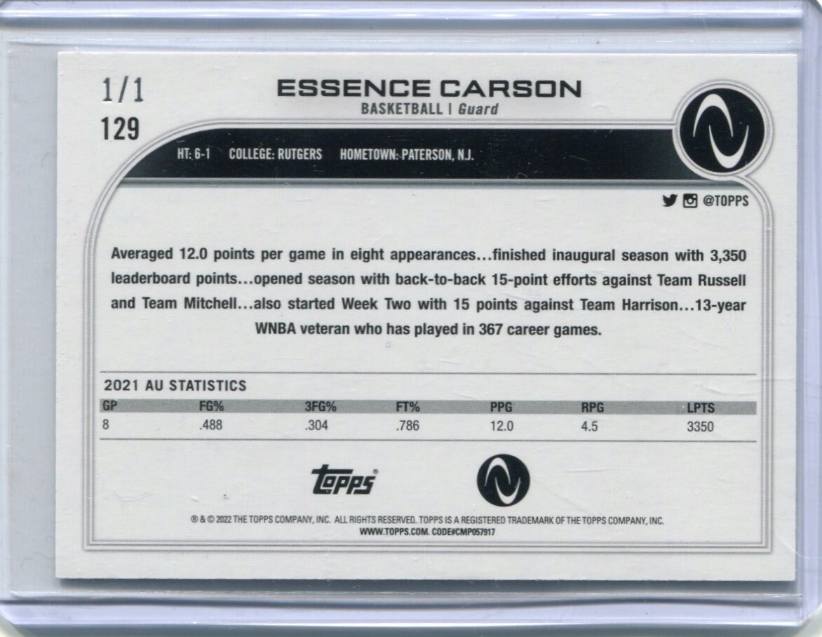 2023 Topps Athletes Unlimited ESSENCE CARSON Foilfractor 1 of 1 RUTGERS ...