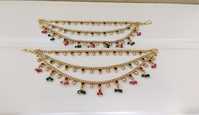 Indian Jewelry Earring Kaan Chain Bollywood Ethnic Gold Plated Earring ...