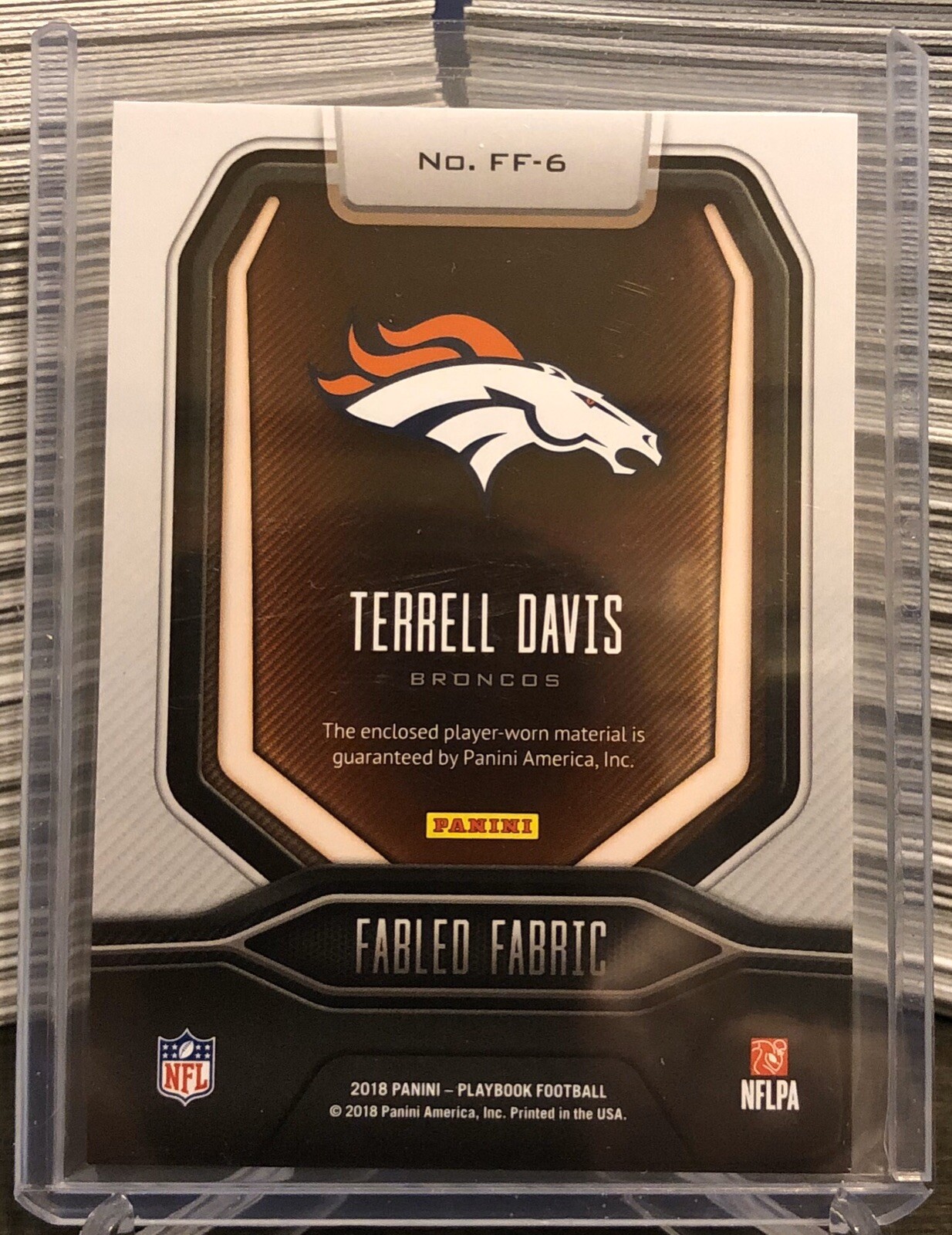 2018 Panini Playbook Terrell Davis Fabled Fabric 3 Color Patch Relic 7/ ...