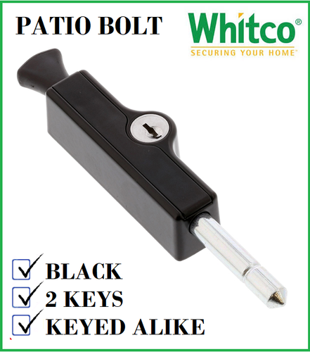 1x Whitco Patio Bolt W2206317C4 Black Glass Sliding Door Lock Keyed ...