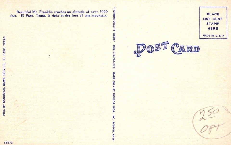 El Paso TX-Texas Mountain Franklin Altitude 7000 FT Scenic View Vintage ...