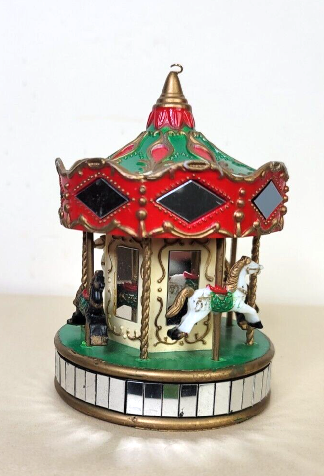 Vintage Merry Go Round Ornament 4.5" Tall Hand Painted Mirror Decor ...