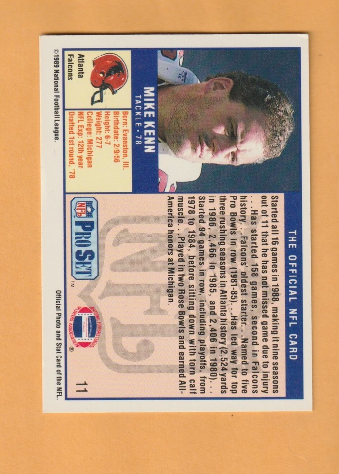 Mike Kenn Atlanta Falcons AUTO Signed 1989 Pro Set Michigan Wolverines ...