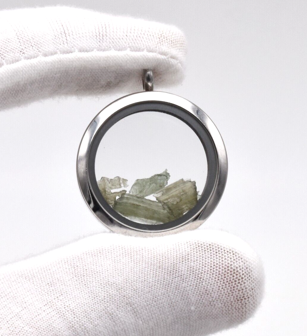Genuine Moldavite Floating Locket Pendant - Stainless Steel Gemstone ...