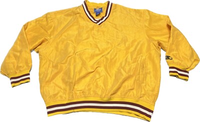 Vintage Starter Jacket 2XL Yellow Nylon Pullover Lined V-Neck Blank ...
