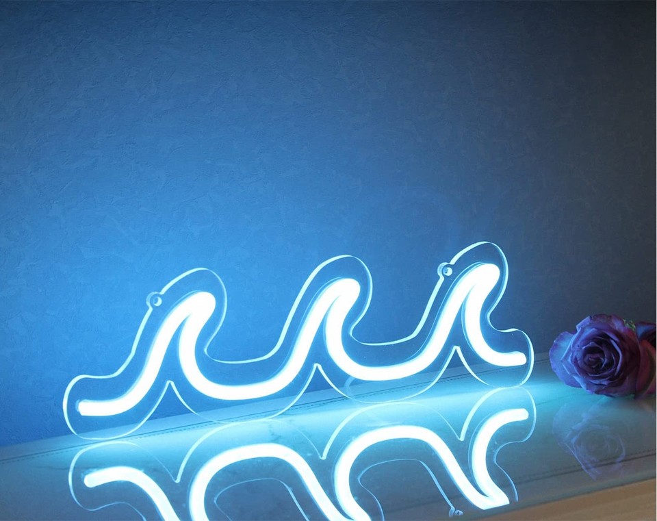 Wave Neon Signs Light Blue LED Night Lights With Dimmable Switch For ...